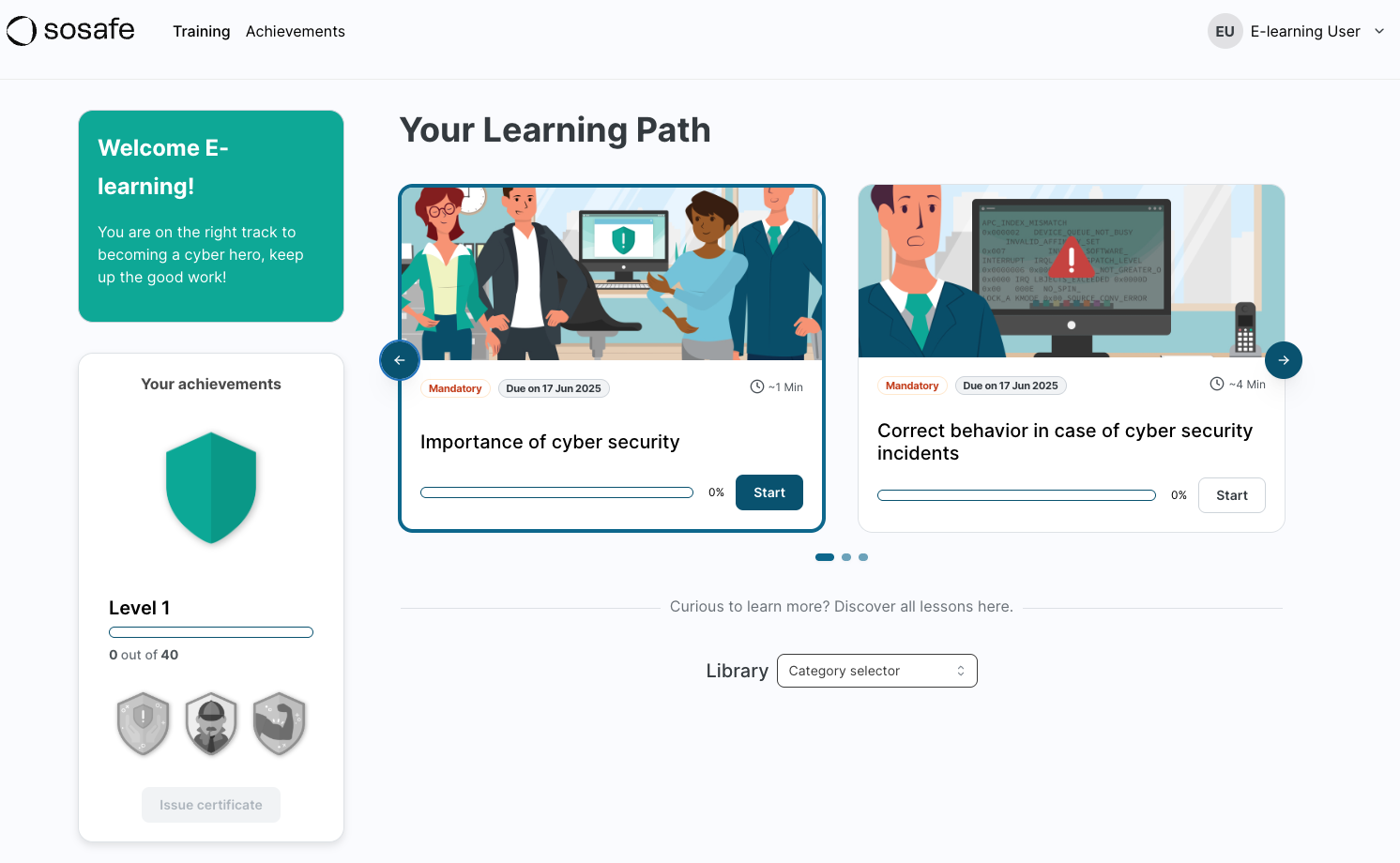 E-Learning access for end users